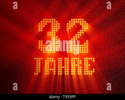 Goldene Zahl 32 (Nummer 32) auf weißem Hintergrund mit Schlagschatten ...