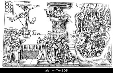 Martin Luther Predigt von der Kanzel der Wittenberger Gemeinde. Detail ...