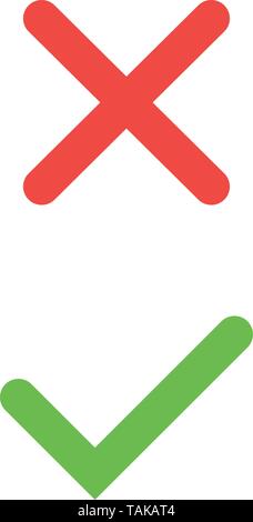 Tick und Kreuz Zeichen. Grünes Häkchen OK und rotes X Symbole, einfache ...