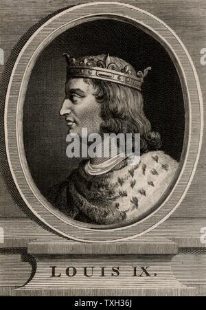 König Ludwig IX. Von Frankreich, 1215-1270. In Samtkapelle (Haube), mit Pelz gesäumt simar über ...
