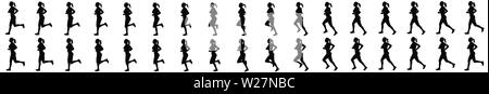 Mädchen laufen Zyklus Animation Sequenz siloutte, Loop Animation sprite Bogen Vektor Stock ...