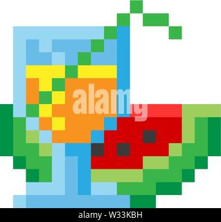 Scheibe Wassermelone Pixel Art. 8 Bit Rote Melone Vektor-Illustration ...