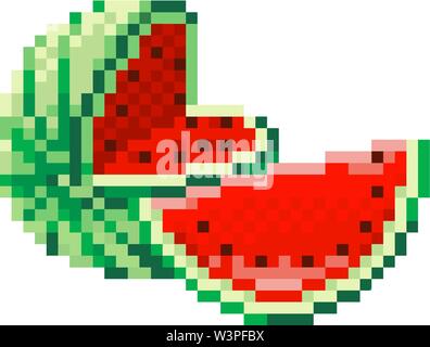 Scheibe Wassermelone Pixel Art. 8 Bit Rote Melone Vektor-Illustration ...