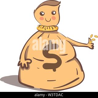 Geld beutel cartoon Farbe zeichnen, Vector Illustration, über Weiß ...
