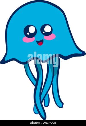 Niedliche glückliche Quallen cartoon Charakter Meer Tier Vektor ...