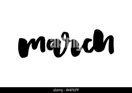 Hallo März. handgeschriebene Schrift. Moderne Kalligraphie für Kalender ...
