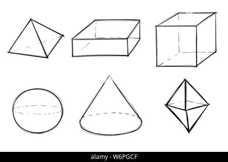 Vektor einrichten von verschiedenen geometrischen Formen in 3D Stock ...