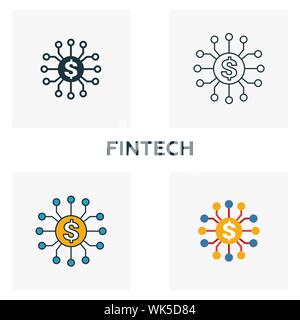 Fintech Icon Set. Vier Elemente in verschiedenen Stilrichtungen von fintech icons Collection ...
