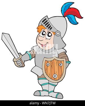 Cartoon-Stil Abbildung von einem Ritter in voller Rüstung hält Lanze ...