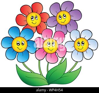 Fünf Comic-Blumen - isolierte Abbildung Stockfoto, Bild: 53444807 - Alamy