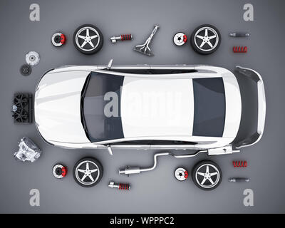 Auto Motor zerlegt. Viele Motorteile. 3D-Darstellung Stockfoto, Bild ...