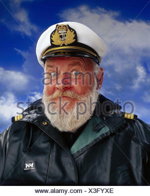 Komponieren, Kapitän, Vollbart, Regenjacke, halbe Porträt, bewölkten ...