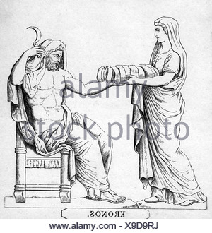 Cronus, der griechische gott, in voller Länge, seine Schwester und ...