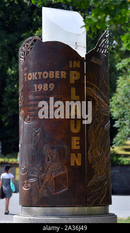 01 août 2019, Saxe, Plauen : vue sur le monument de la révolution ...