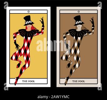 Les cartes de Tarot Arcanes majeurs. L'imbécile. Joker avec top hat ...