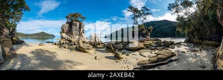 Roc sur la plage de Stillwell Bay, parc national Abel Tasman, Tasman ...
