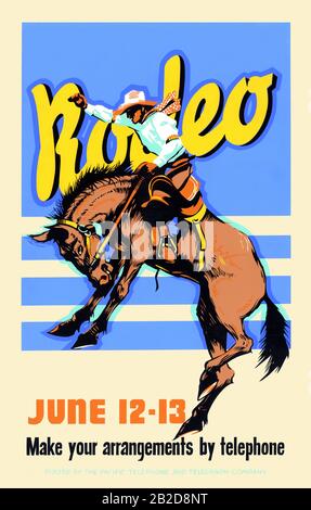 Rodeo Cowboy Riding à cheval Bronco vue latérale dessin continu de ...