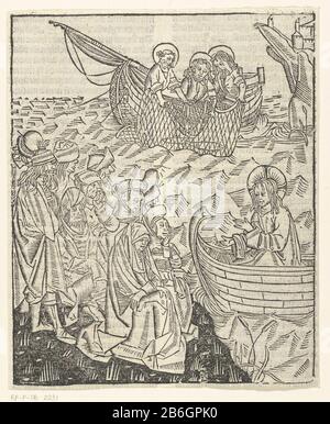 La coupe de bois médiévale de Jésus prêchant du navire, tandis que la ...