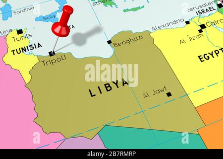 Carte Politique de la Libye avec capitale Tripoli, avec des frontières ...