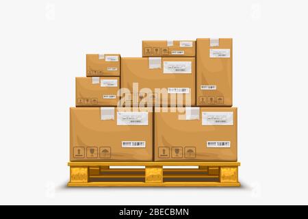 Des boîtes sur palette en bois. |carton boîtes à colis Entrepôt de ...