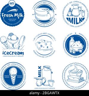 Logos vectoriels millésimés laitiers, badges à lait, étiquettes d ...