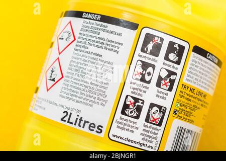 Etiquette d'avertissement d'eau de Javel domestique épaisse ASDA avec ...