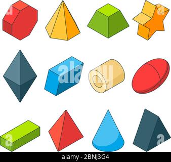 Formes 3d solides : cylindre, cube, prisme, sphère, pyramide, prisme ...