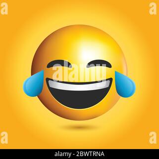 Smiley emoticon,rire avec des larmes. Avant jaune avec des émotions. L ...