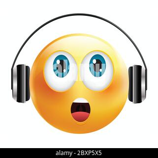 Smiley avec le casque. DJ symbole, icône sourire drôle avec des ...