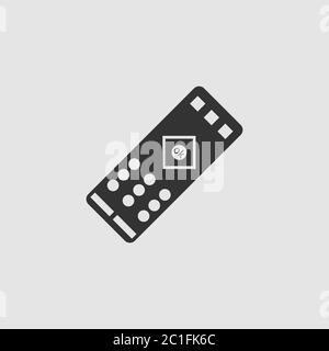 Icône de télécommande TV. Pictogramme noir sur fond gris. Symbole d ...