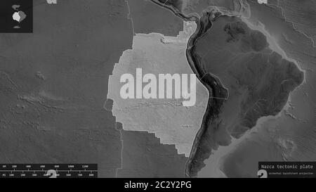 Plaque tectonique de Nazca sur la carte d'élévation en niveaux de gris ...