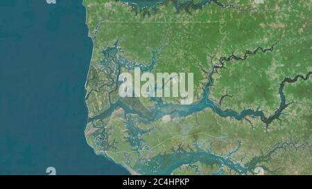 Ziguinchor, région du Sénégal. Imagerie satellite. Forme présentée dans sa zone de pays avec des ...