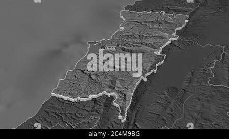 Mont-Liban, gouvernorat du Liban. Carte d'altitude à deux niveaux avec ...