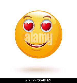L'amour heureux visage émoticône avec les yeux en forme de cœurs ...