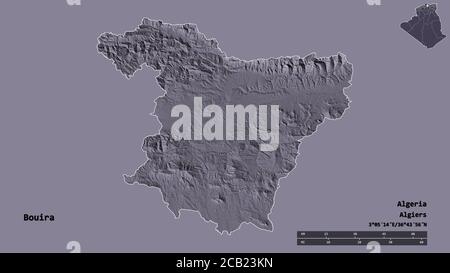Bouira, province d'Algérie. Carte d'altitude en couleur avec lacs et ...