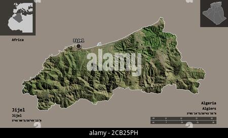 Forme de Jijel, province d'Algérie, et sa capitale. Echelle de distance ...
