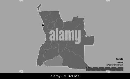 Cunene, province d'Angola. Carte d'altitude à deux niveaux avec lacs et ...