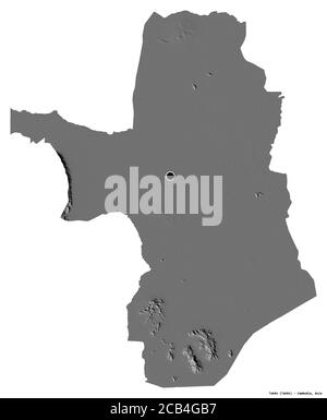 Takev, province du Cambodge. Carte d'altitude à deux niveaux avec lacs ...