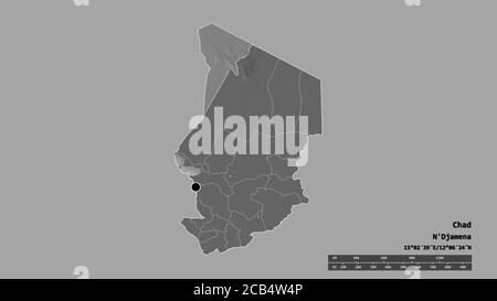 Tibesti, région du Tchad. Carte d'altitude à deux niveaux avec lacs et ...