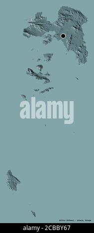 Attica, administration décentralisée de la Grèce. Carte d'altitude en ...