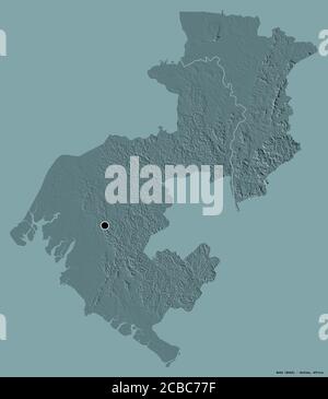 Boke, région de Guinée. Carte d'altitude en couleur avec lacs et rivières. Lieux et noms des ...