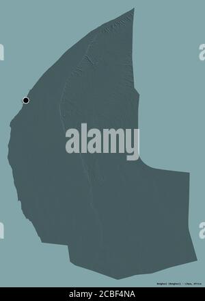 Benghazi, district de Libye. Carte d'altitude en couleur avec lacs et rivières. Lieux des ...