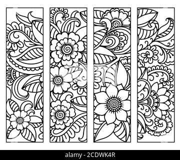 Signet pour livre - coloriage. Ensemble d'étiquettes noires et blanches ...