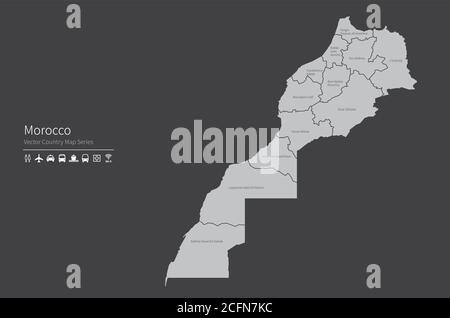 Maroc carte vectorielle. Modèle modifiable avec les régions, les villes ...