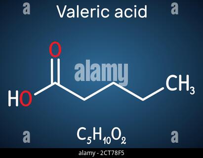 Acide valérique, acide pentanoïque ou molécule de valérate. Formule ...
