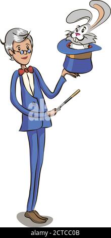 Magicien et sa fille assistante debout avec des visages souriants ...