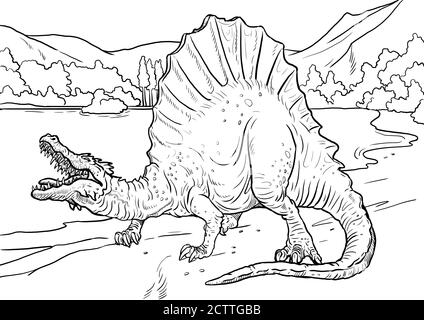 Dinosaure carnivore - Spinosaurus. Dessin isolé Dino Photo Stock - Alamy