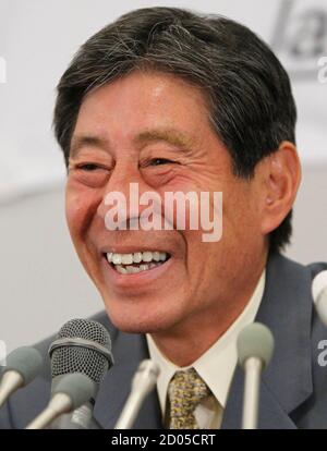 Japan's oldest Olympian Hiroshi Hoketsu holding his horse Whisper, a 15 ...