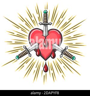 cœur avec un poignard. tatouage old school. Doodle Image Vectorielle ...