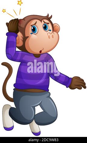 Personnage de dessin animé de singe pleure sur une illustration isolée ...